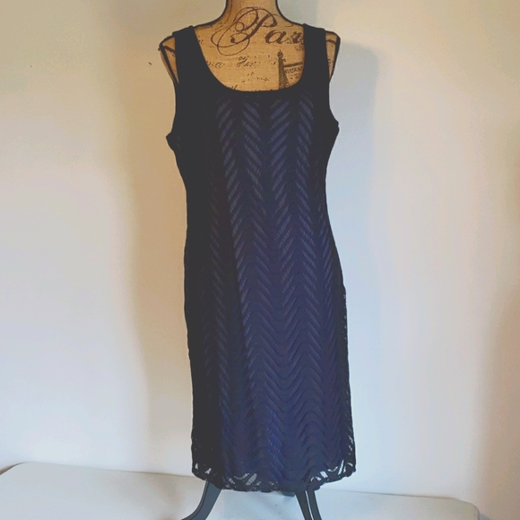 Studio Y | Dresses | Studio Y Blue Dress With Black Lace Overlay | Poshmark